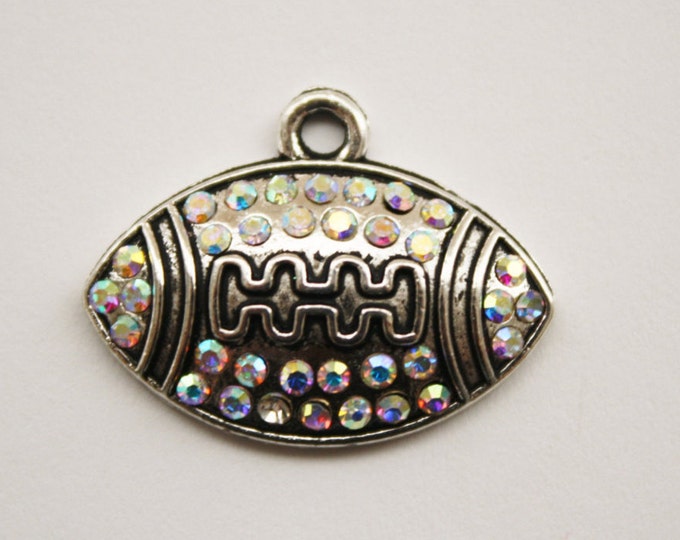 Set of 2pc Rhinestone Sports Football Charm Fits 8mm Wristband ...