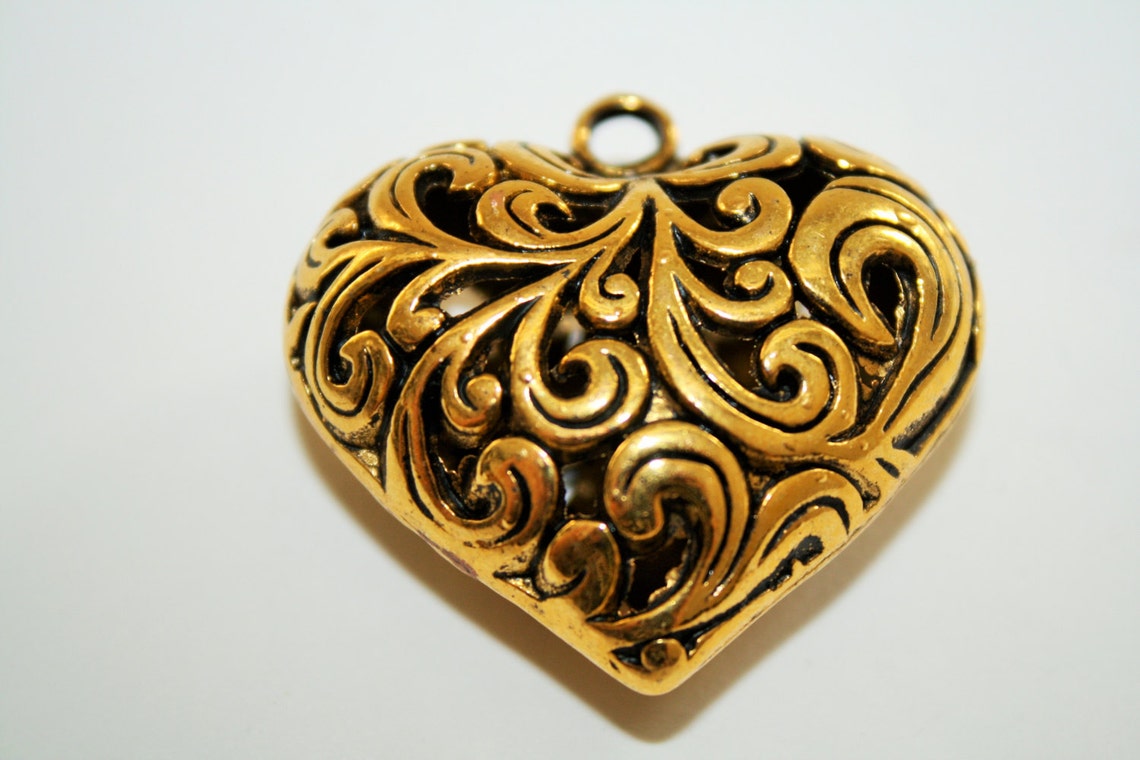 Heart Pendant Gold Puffy Large Heart 28x33mm 1ct 301 | Etsy