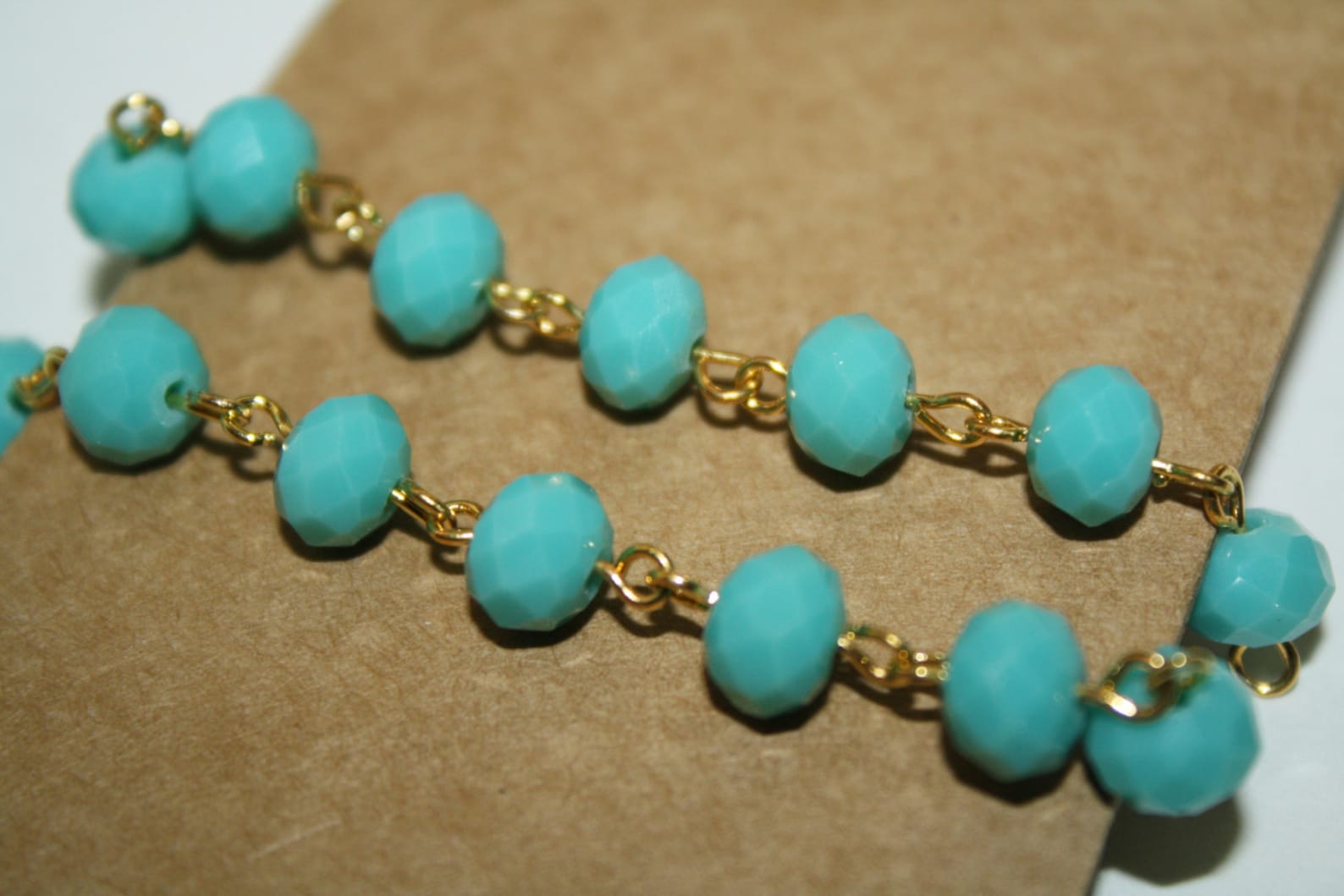 Turquoise Color Rondelle Beaded Chain 6x8mm Beads on Gold | Etsy