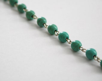 Rosary Chain Turquoise Color Glass Round Beaded Chain | Etsy
