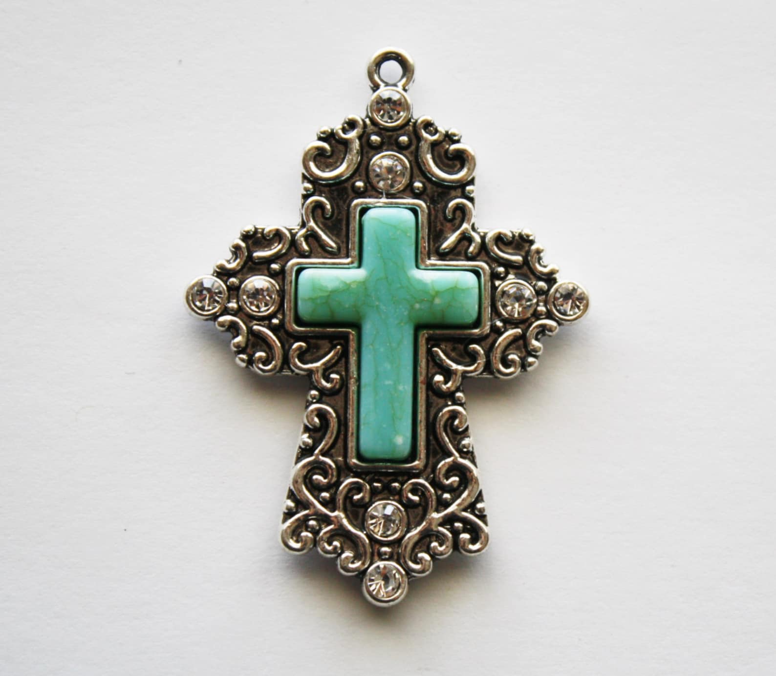 Cross Pendant With Turquoise Cross Center 54x40mm 2ct - Etsy