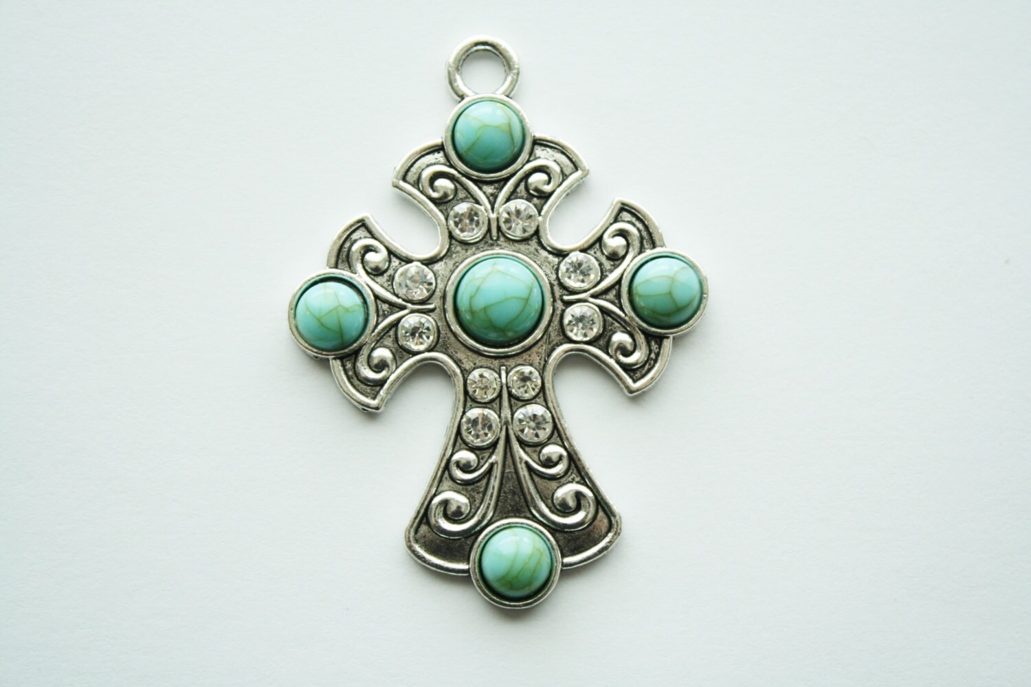 Large Cross Pendant Pewter Silver With A Howlite Turquoise | Etsy