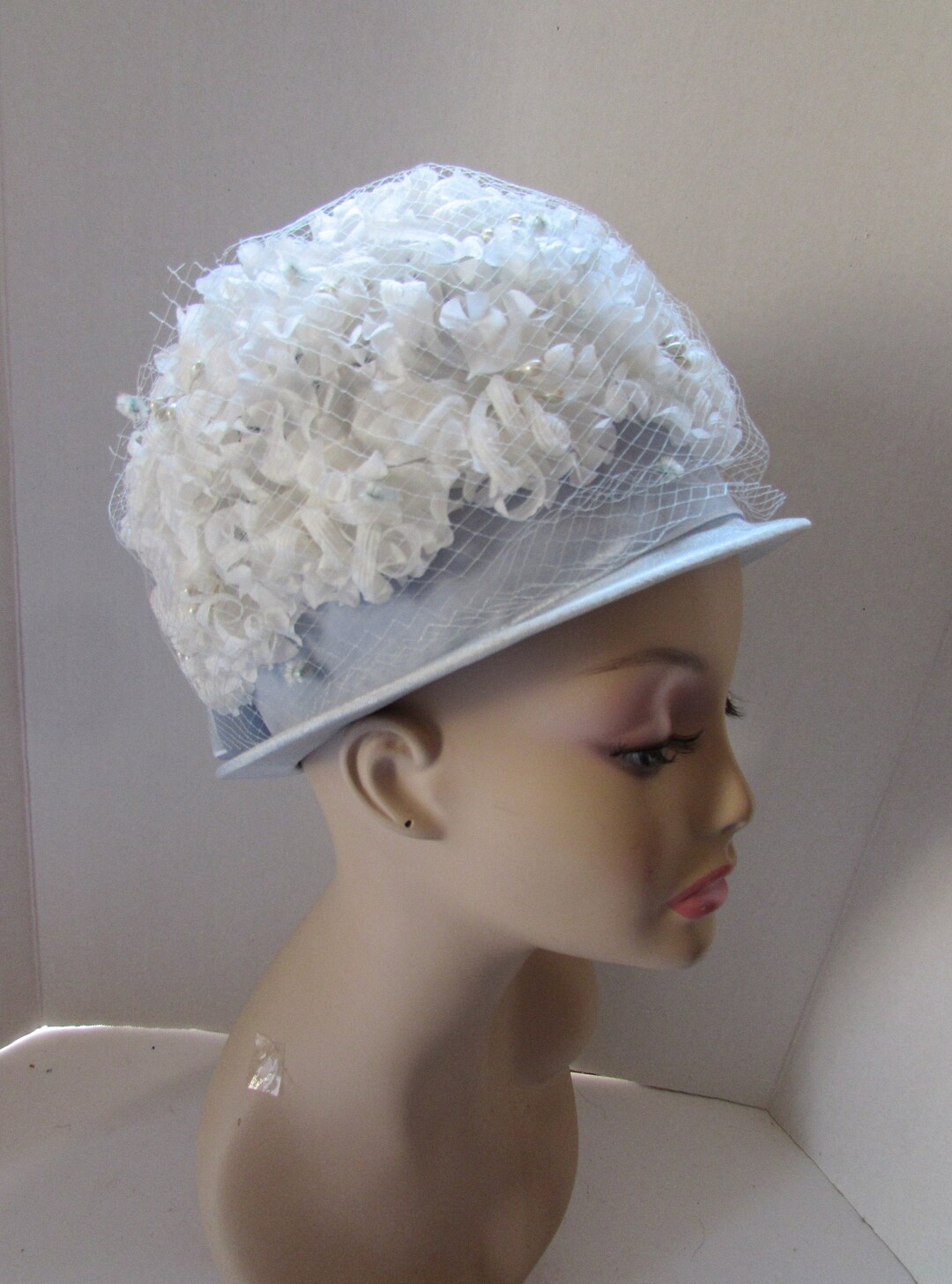 Vintage Hat 1960 Era Bubble Style Bouffant Style Powder Blue Satin ...