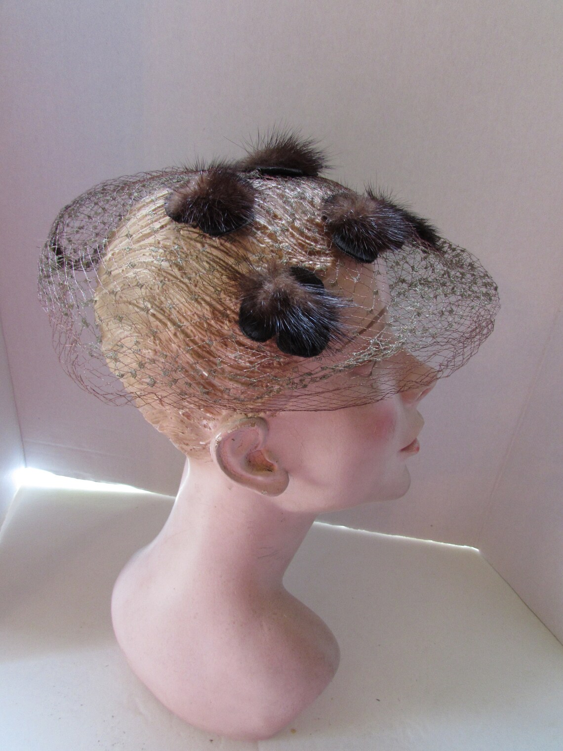 Whimsy Hat Mid Century Era Dark Brown Mink Dark Brown Net Body - Etsy