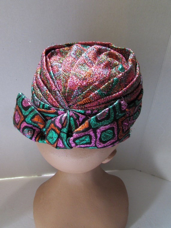 SALE Vintage Hat Metallic Thread Tiered Design Geomet… - Gem