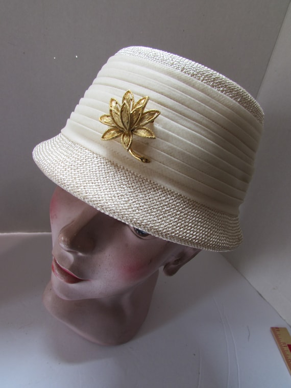 Vintage Hat Bucket Hat 1970 Style Cream Tone Milliner… - Gem