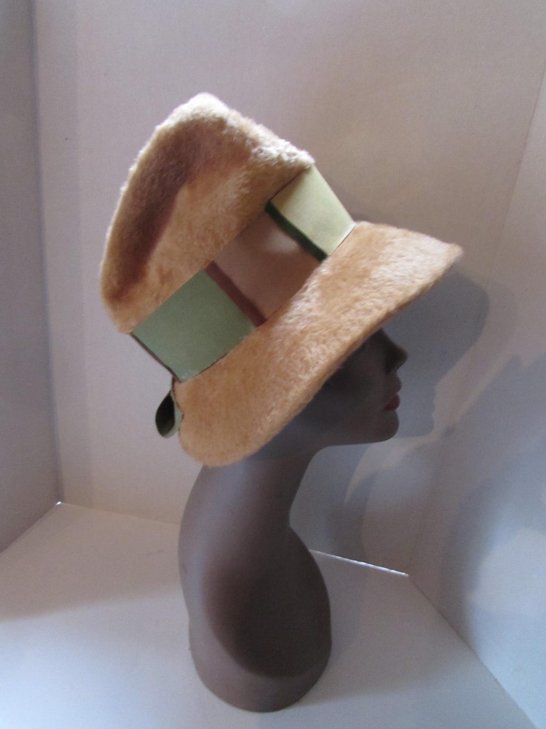 Vintage 1970s Velour Bucket Hat: Camel Color, Grosgrain Ribbon Trim - Etsy