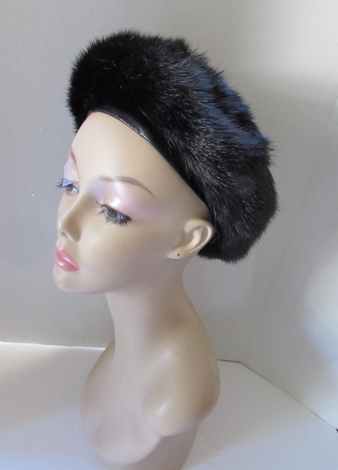 Vintage Hat Black Fur Hat Vinyl Brim Vinyl Top Knot Marshall Field ...