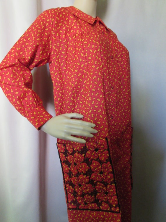 SALE Mid Century Vintage Duster Day Robe Red Yellow C… - Gem