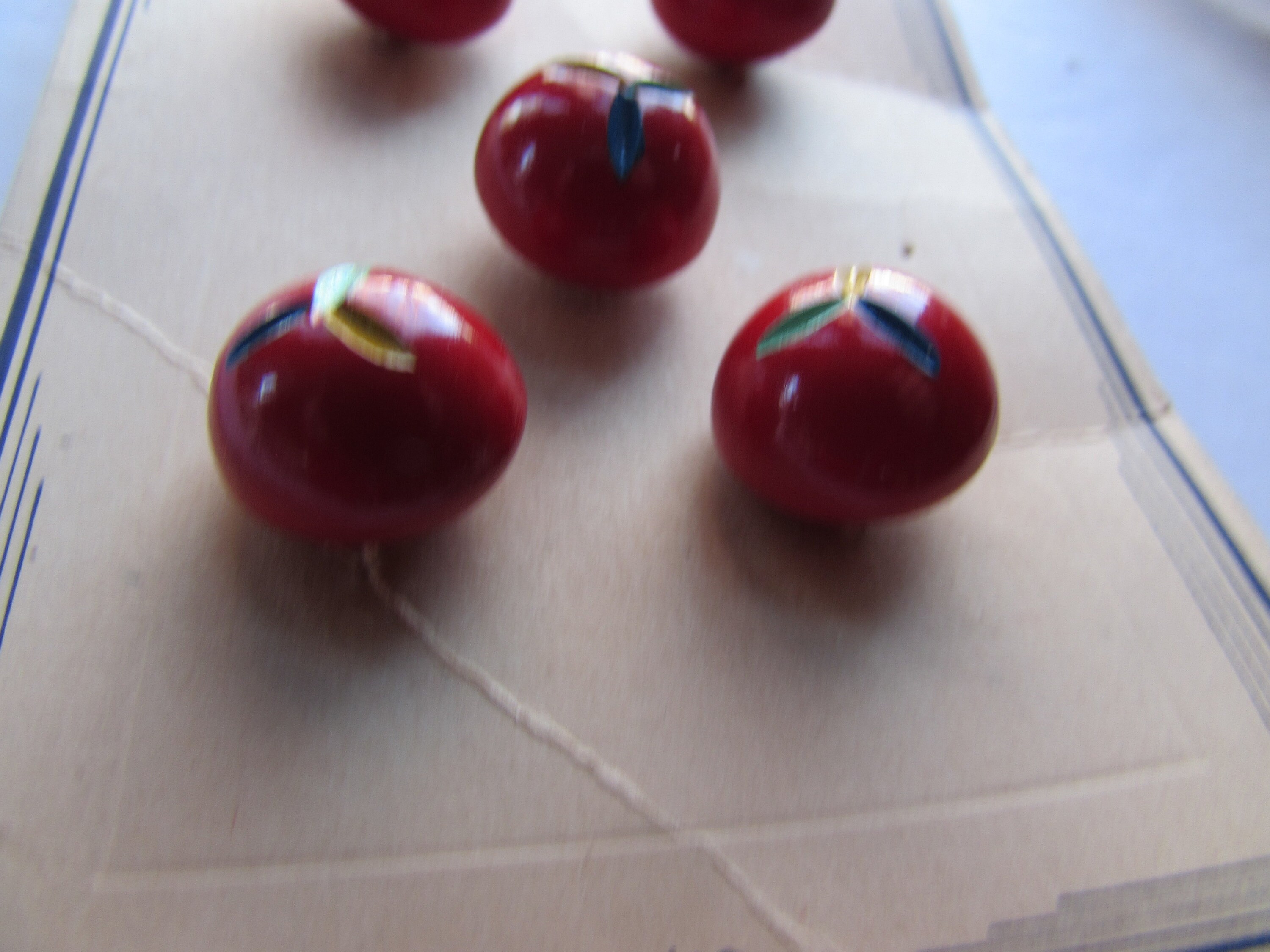 Vintage Buttons Original Packet Painted Red Wood Domed Shape Styled ...