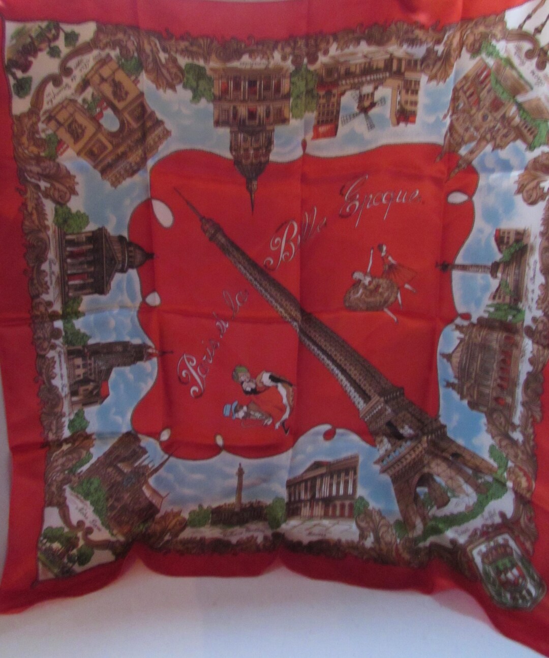 Souvenir Scarf Paris France La Belle Epoque Famous Sites Eiffel Tower ...