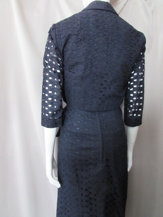 1950 Era Navy Eyelet Sheath Matching Jacket Jack Ster… - Gem