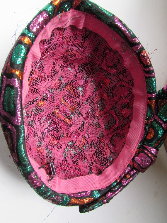 SALE Vintage Hat Metallic Thread Tiered Design Geomet… - Gem