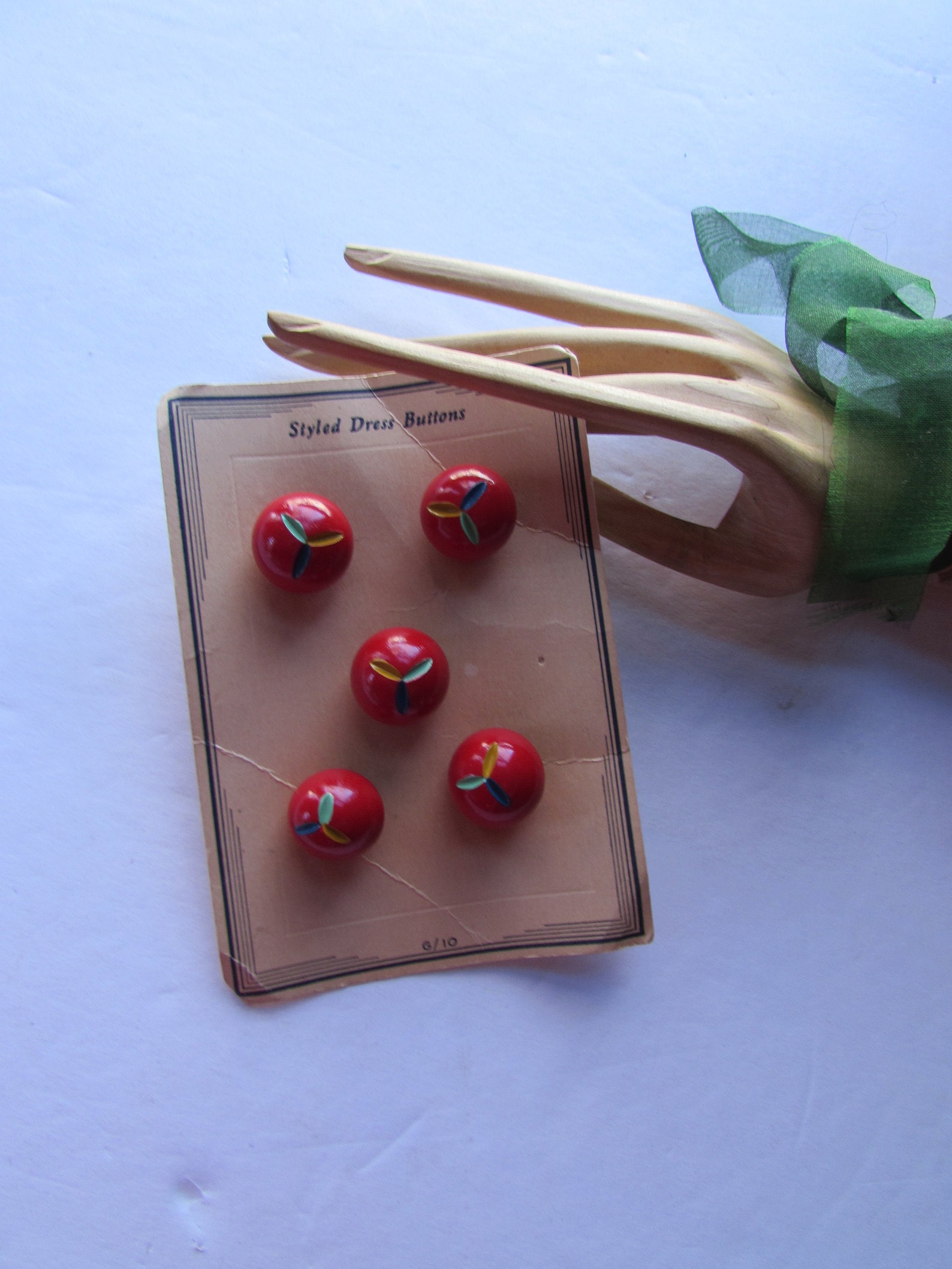 Vintage Buttons Original Packet Painted Red Wood Domed Shape Styled ...