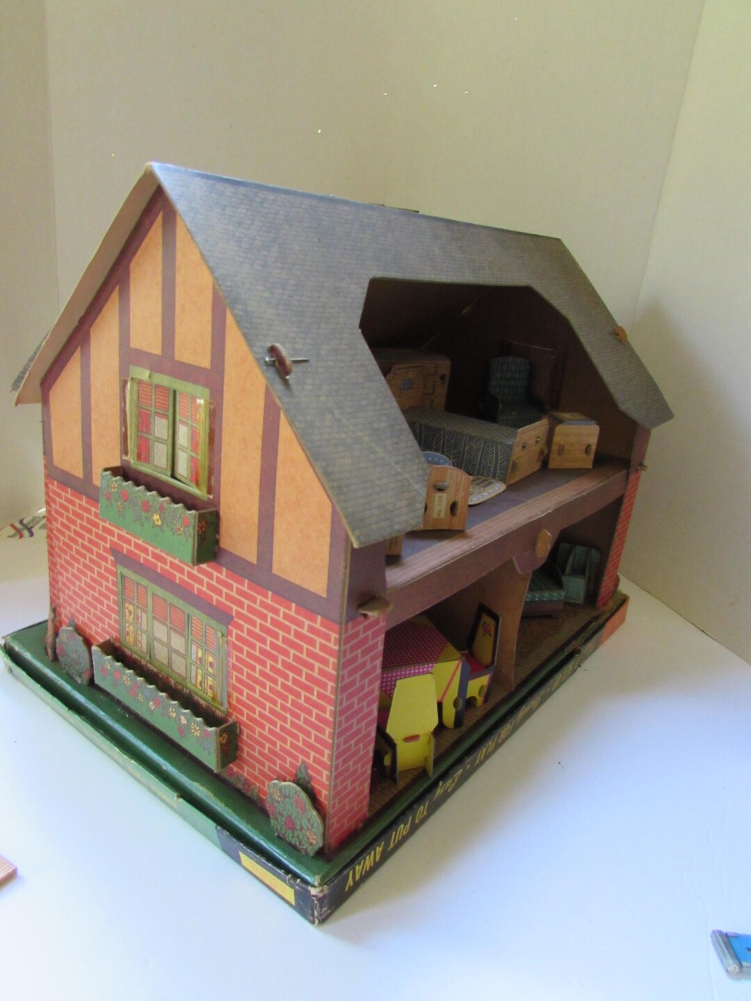 Vintage Toys Built Rite Cardboard Doll House 1940 Era Tabbed Furniture ...