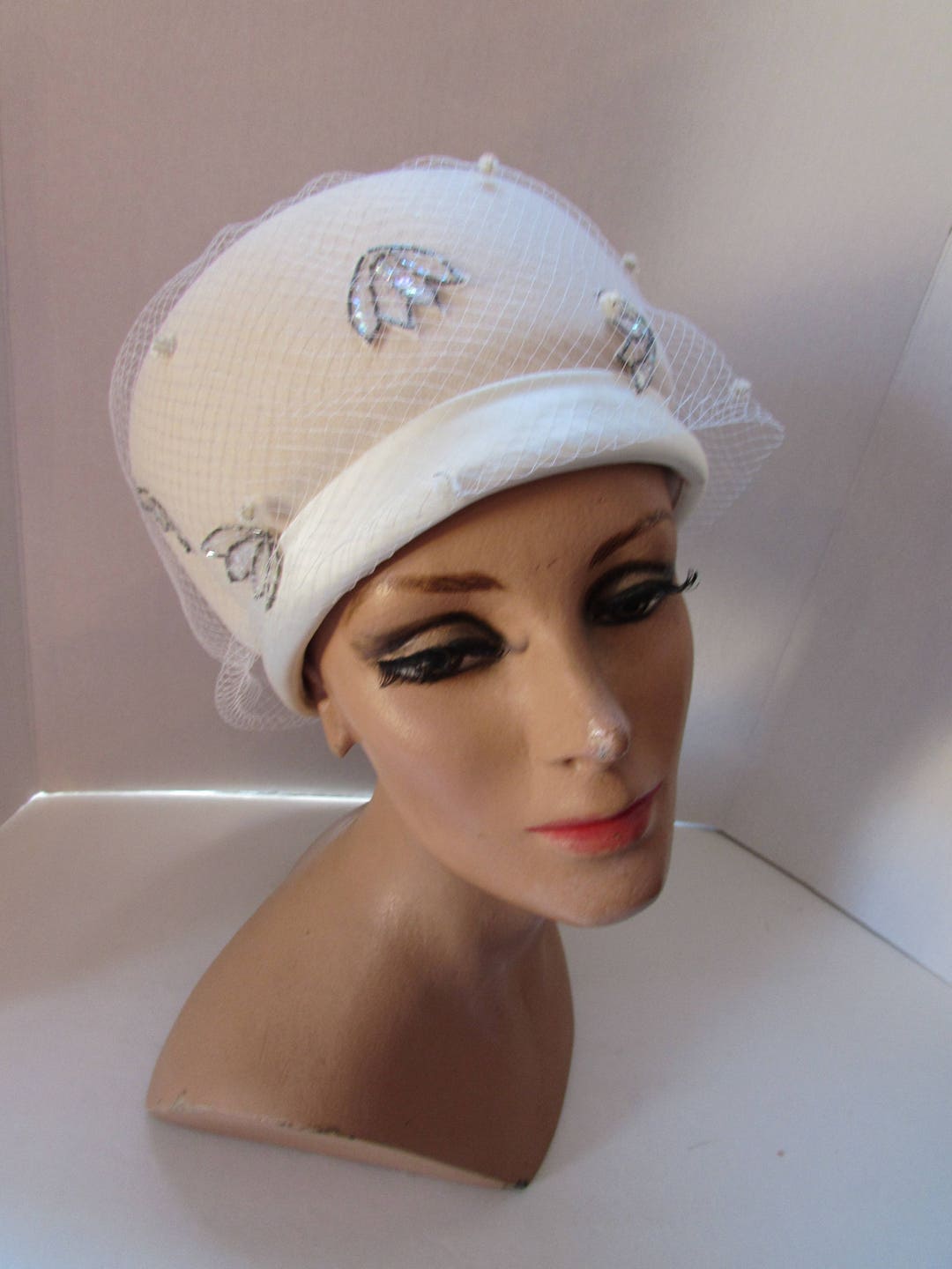 Vintage Winter Hat Winter White Wool Silver Sequins Glenover Hat Henry ...