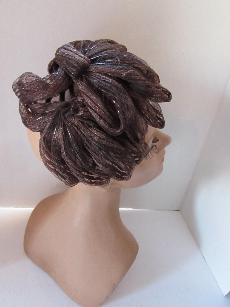 Mid Century Hat Chocolate Brown Raffia Weave Sparkly Threads ...