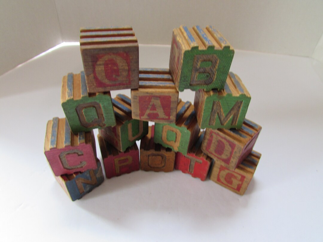 Vintage Toys Child Building Blocks Ridged Wood Blocks Original Paint ...