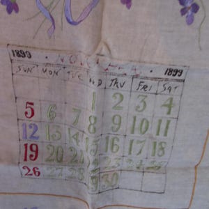 Antique Pillow Top 1899 Calendar Hand Embroidered Purple Violets Days ...