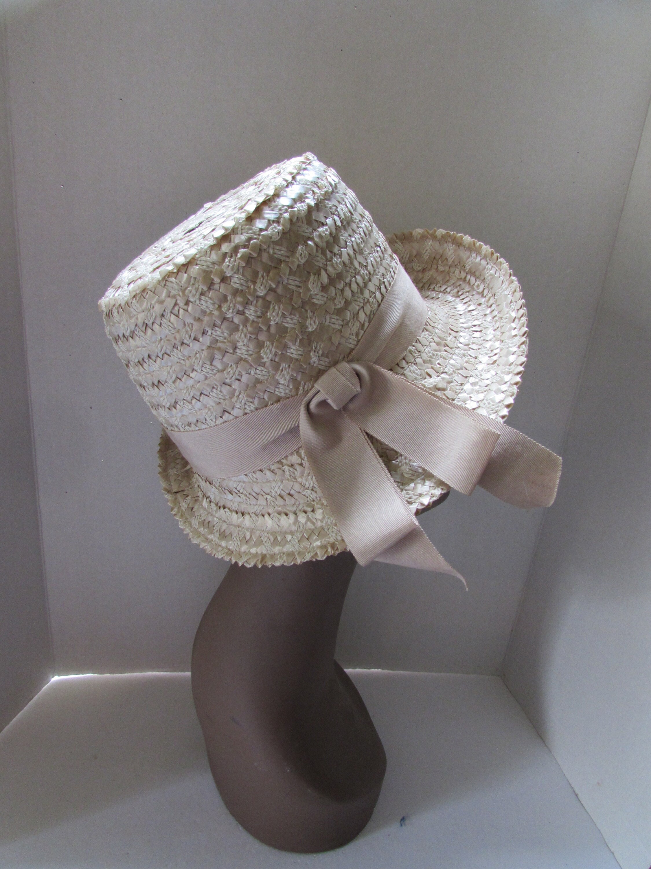 Vintage Hat Bucket Style Champagne Color Cellophane Weave High Crown ...