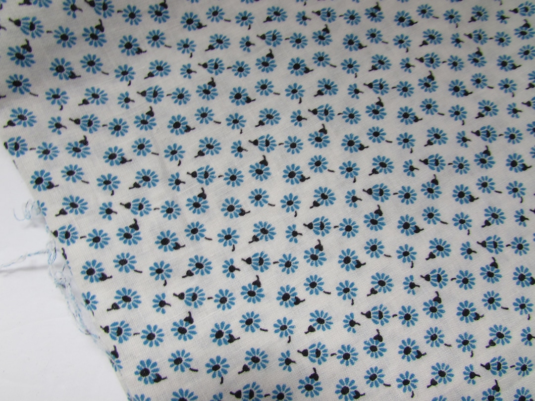 Cotton Fabric Calico Pattern White Background Little Blue Flowers 3 ...