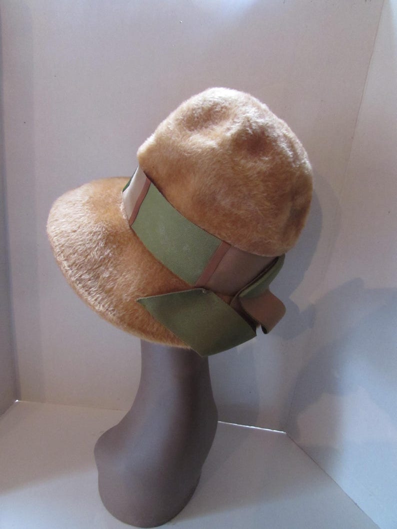 Vintage 1970s Velour Bucket Hat: Camel Color, Grosgrain Ribbon Trim - Etsy