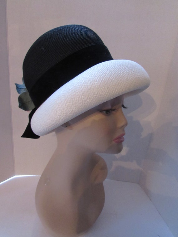 1960 Era Lampshade Style Vintage Hat Woven Black Whi… - Gem