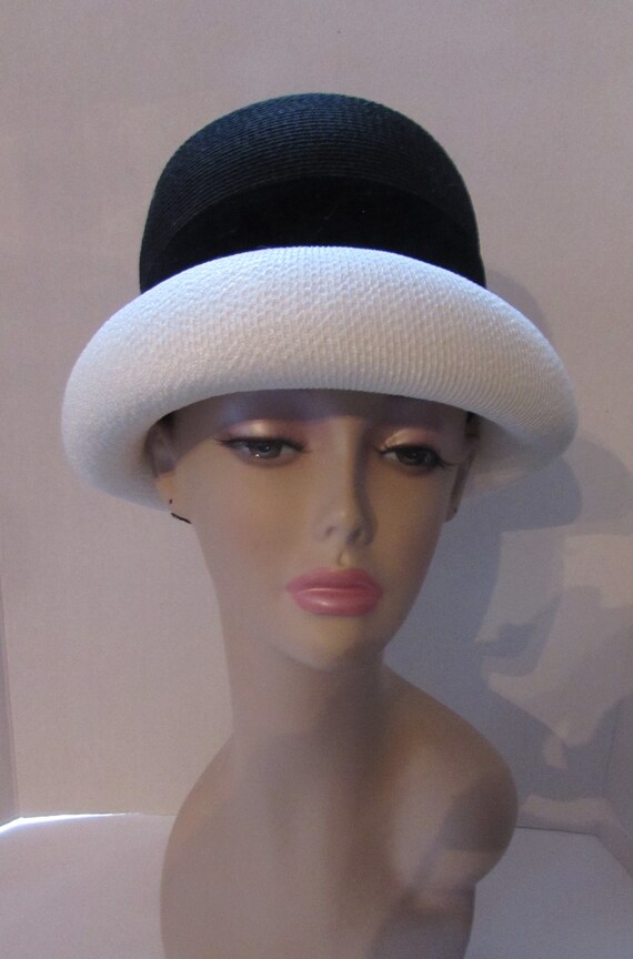 1960 Era Lampshade Style Vintage Hat Woven Black Whi… - Gem