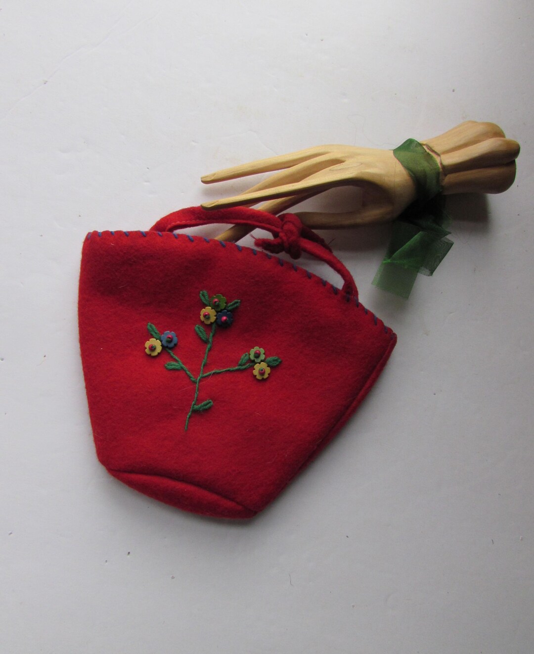Child Size Purse Cardinal Red Felt Embroidered Flowers Scandinavian ...