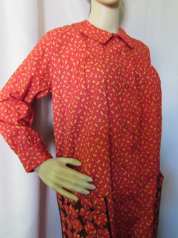 SALE Mid Century Vintage Duster Day Robe Red Yellow C… - Gem