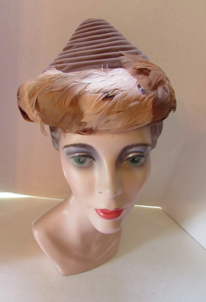 Unusual Vintage Hat Coils of Velvet Conical Shape Feather Band Shades ...