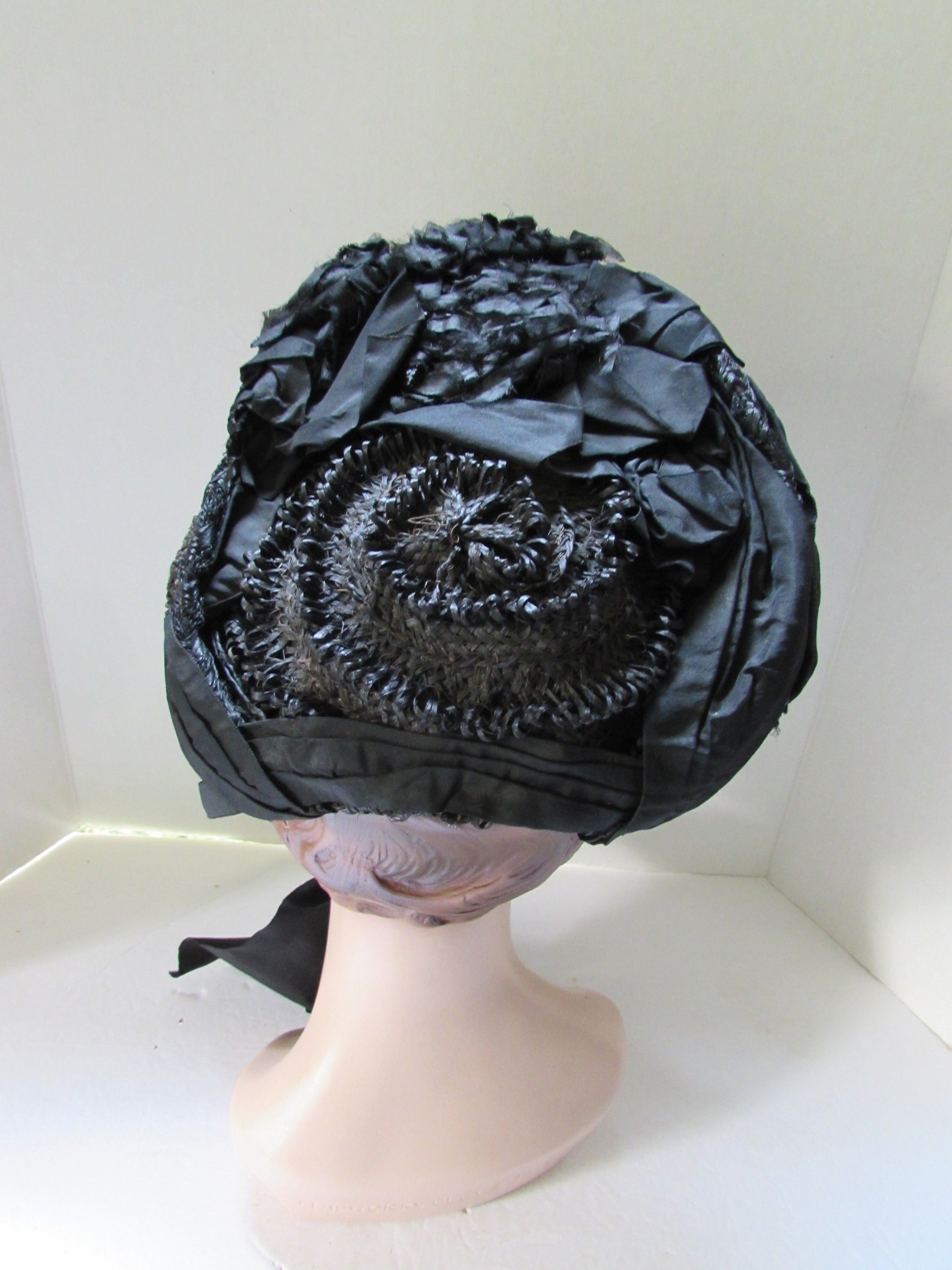 Antique Hats Victorian Era Mourning Bonnet Black Straw Black - Etsy