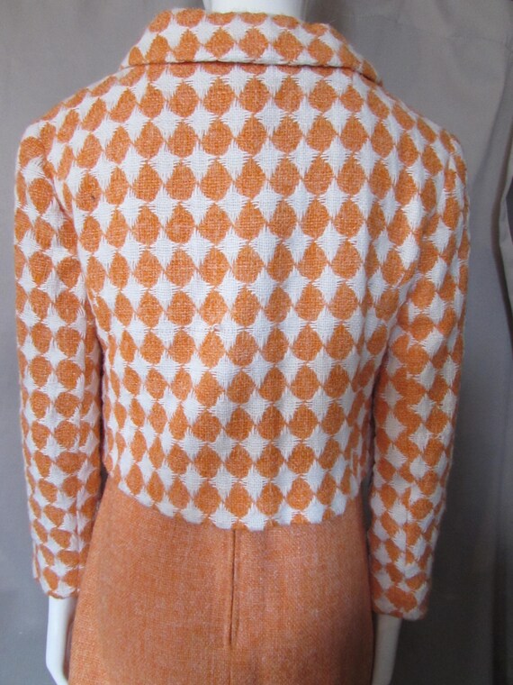 1970 Era Sheath Matching Jacket Pumpkin Orange White … - Gem