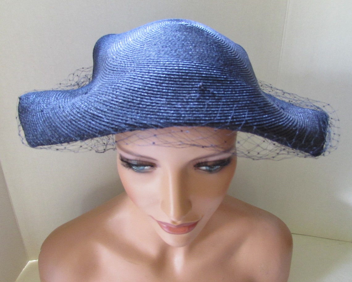 Navy Straw Hat Angled Wings Spring Hat Summer Hat Lazarus - Etsy