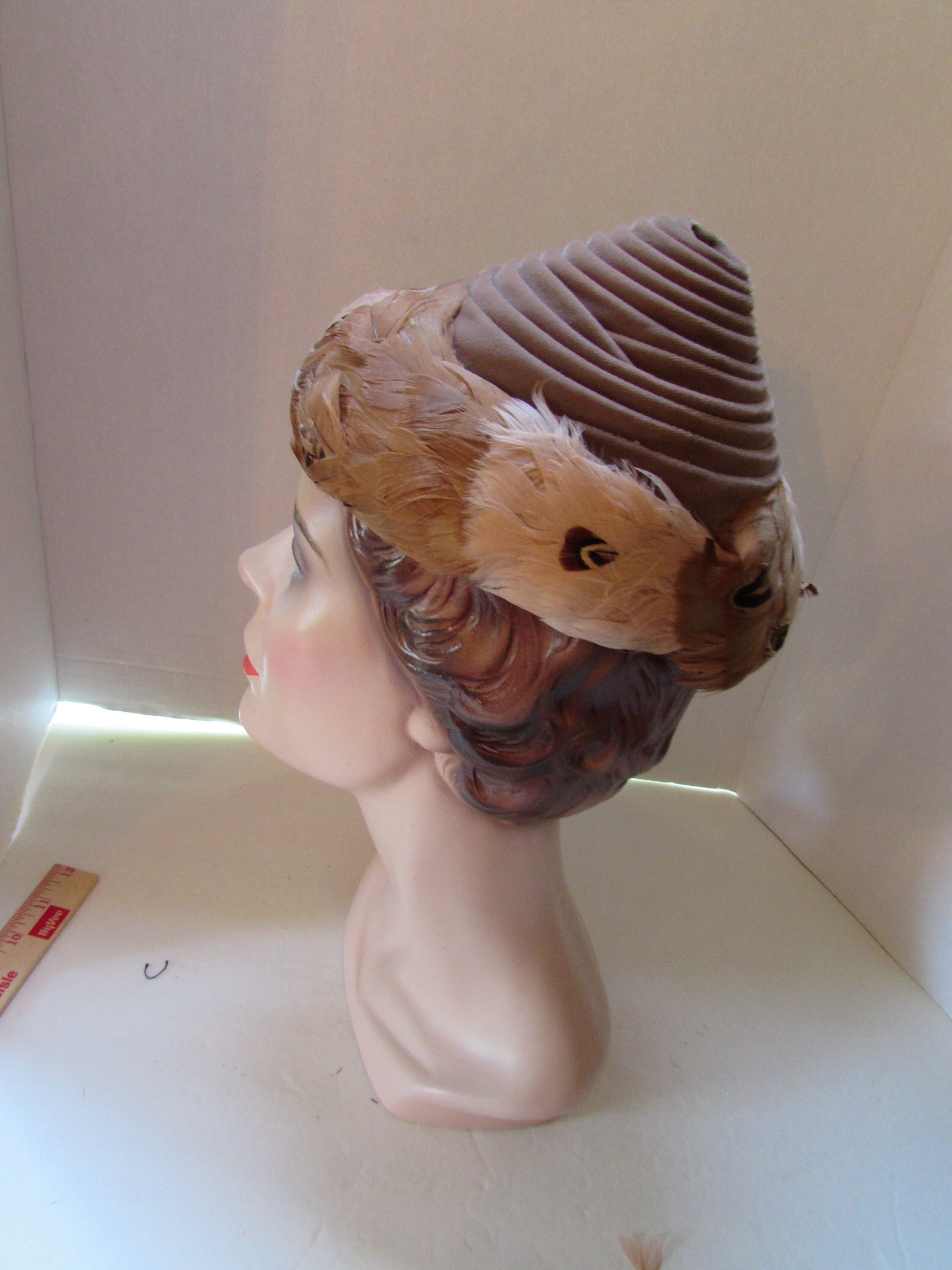 Unusual Vintage Hat Coils of Velvet Conical Shape Feather Band | Etsy