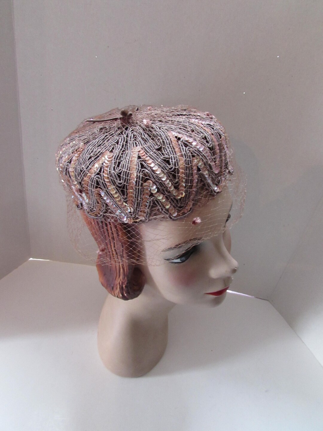 Vintage Cocktail Hat Pill Box Style Shiny Sequins Cord Accents 1960 Era ...