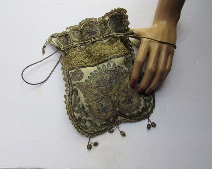 SALE Antique Purse Victorian Era Metallic Thread Drawstring Purse ...