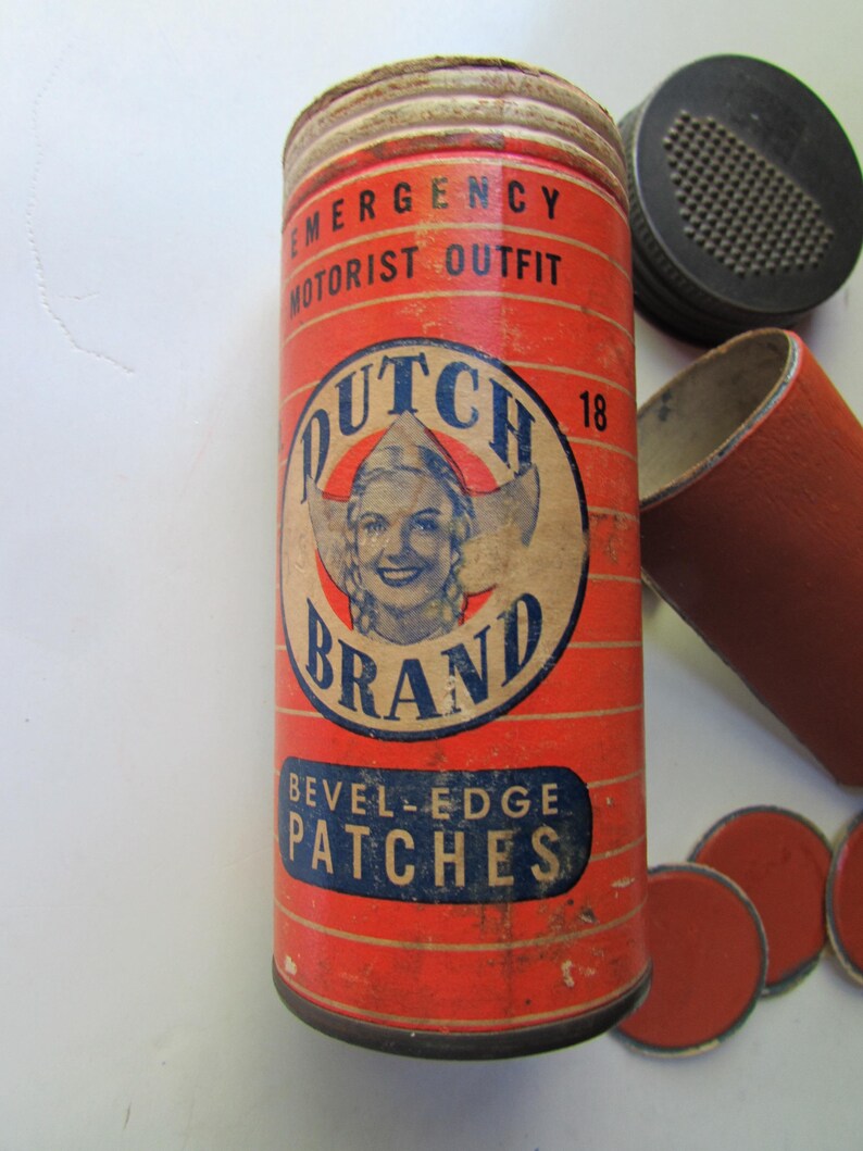 Advertising Tin Dutch Girl Brand Motorist Outfit Patch Repair Van Cleef ...