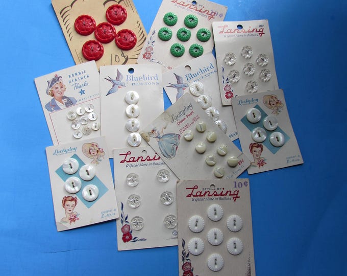 Vintage Sewing Buttons Original Cards 11 Button Packets Lansing Brand ...
