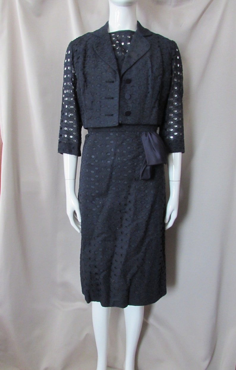1950 Era Navy Eyelet Sheath Matching Jacket Jack Stern - Etsy
