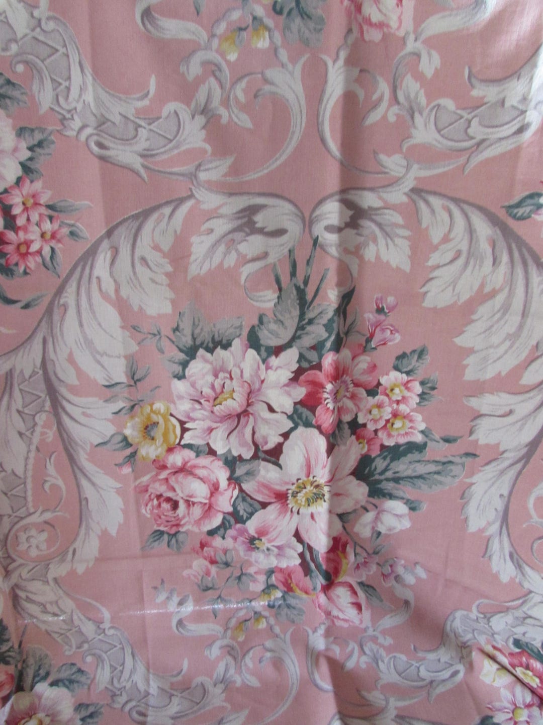 Vintage Fabric Baroque Style Cottage Style Pink Blossoms Sanvale Fabric ...