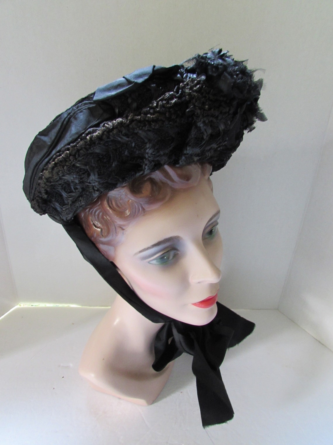 Antique Hats Victorian Era Mourning Bonnet Black Straw Black - Etsy