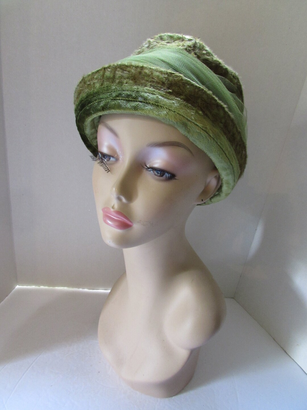 Vintage Hat Luci Puci Shades of Green Avocado Sage Brown Boucle Texture ...