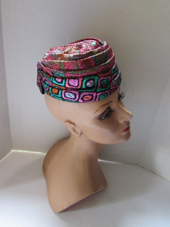 SALE Vintage Hat Metallic Thread Tiered Design Geomet… - Gem