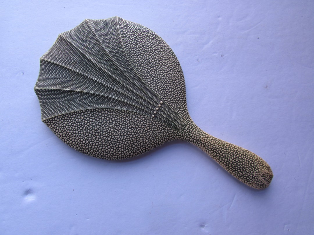 Deco Style Shagreen Texture Hand Mirror Vintage Vanity Item Green Tone ...