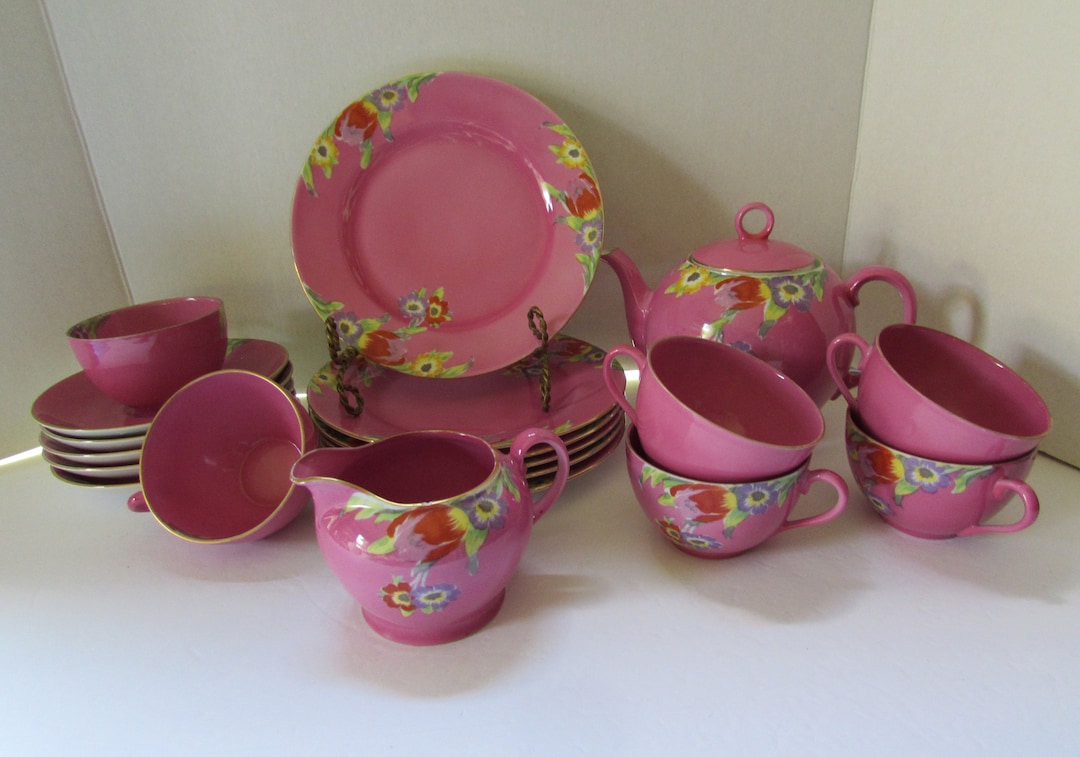 Deco Era Tea Set Victoria China Czechoslovakia Made 1930 Era Peony Pink ...