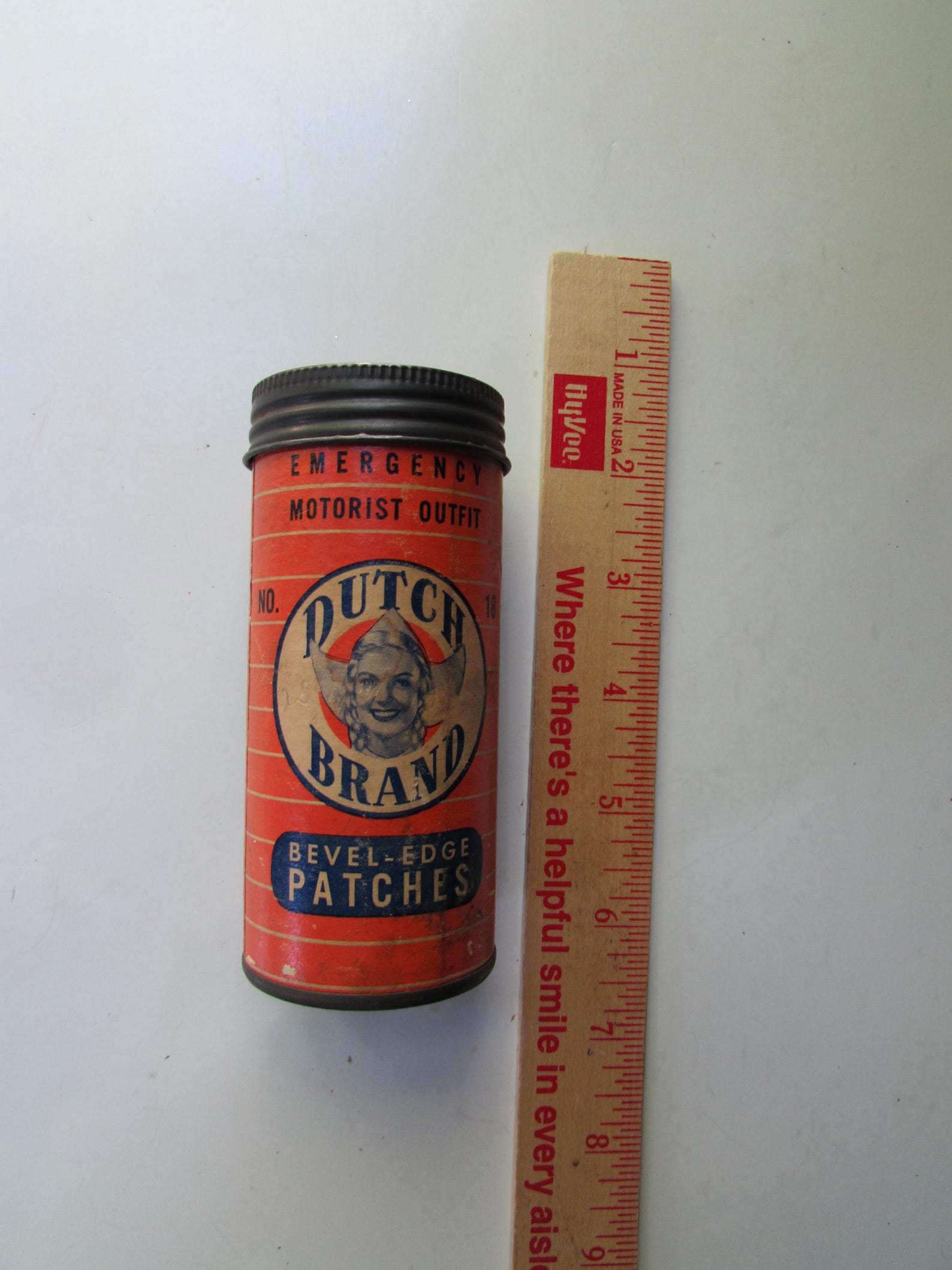 Advertising Tin Dutch Girl Brand Motorist Outfit Patch Repair Van Cleef ...