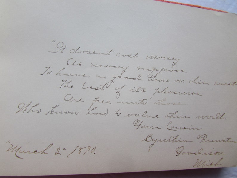 Antique Autograph Album Victorian Era 1890 to 1898 Date Red - Etsy