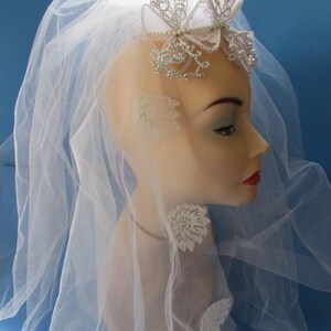 Vintage Bridal Veil Wedding Veil Pristine White Faux Pearl Crown Double Veil Shoulder Length ...