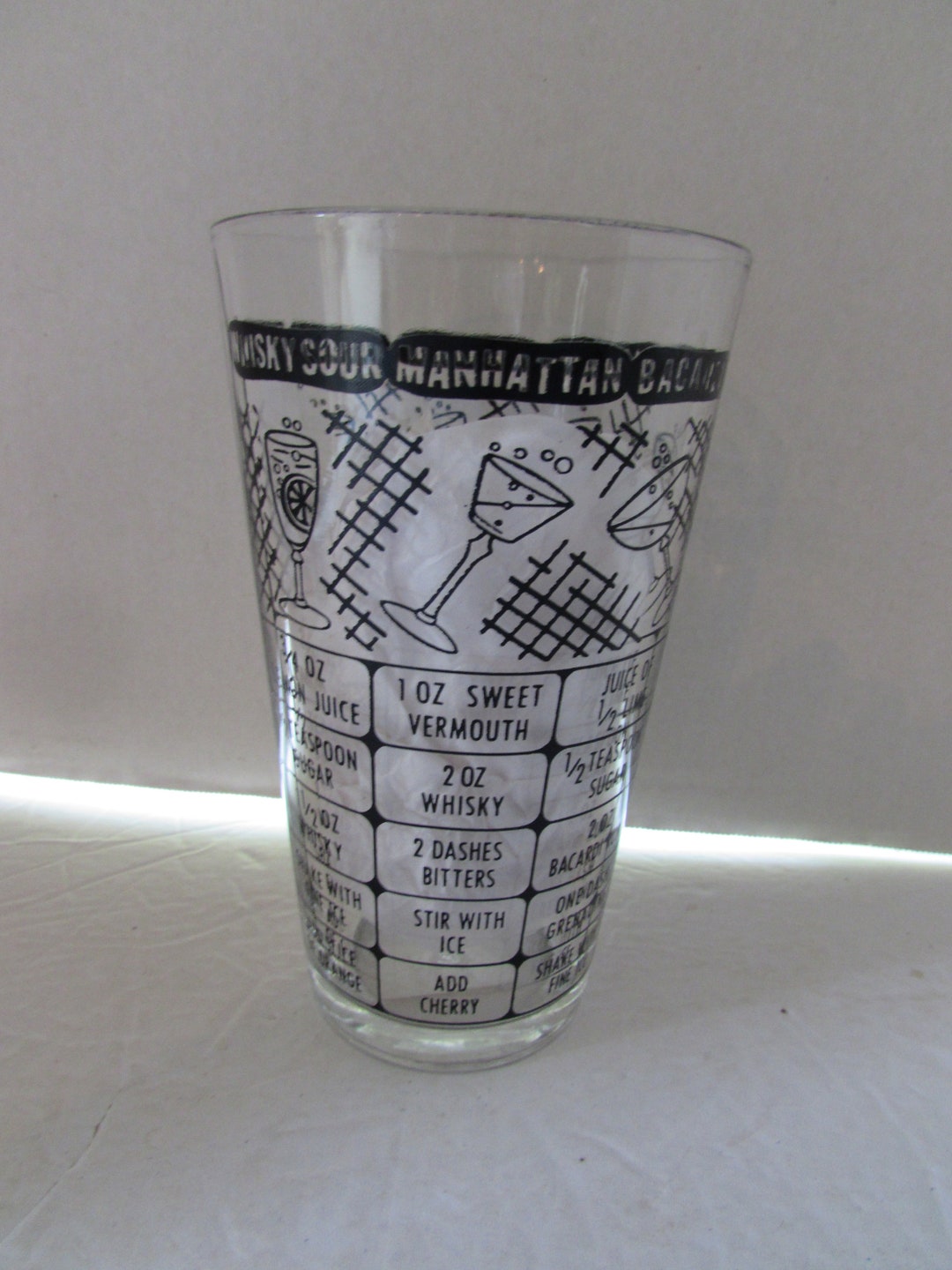 Vintage Bar Ware Cocktail Measuring Glass Ware Cocktail Recipes Seven ...